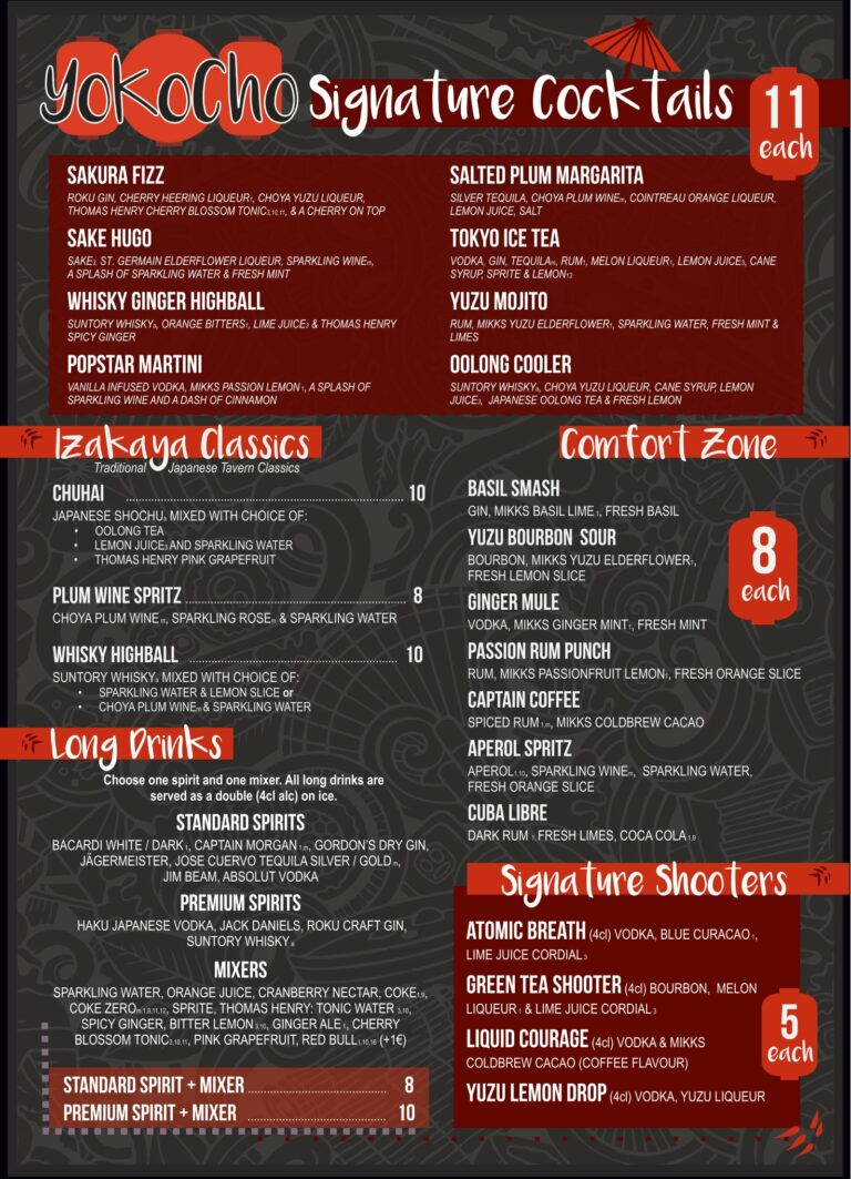 Menus - Yokocho Karaoke Box and Bar